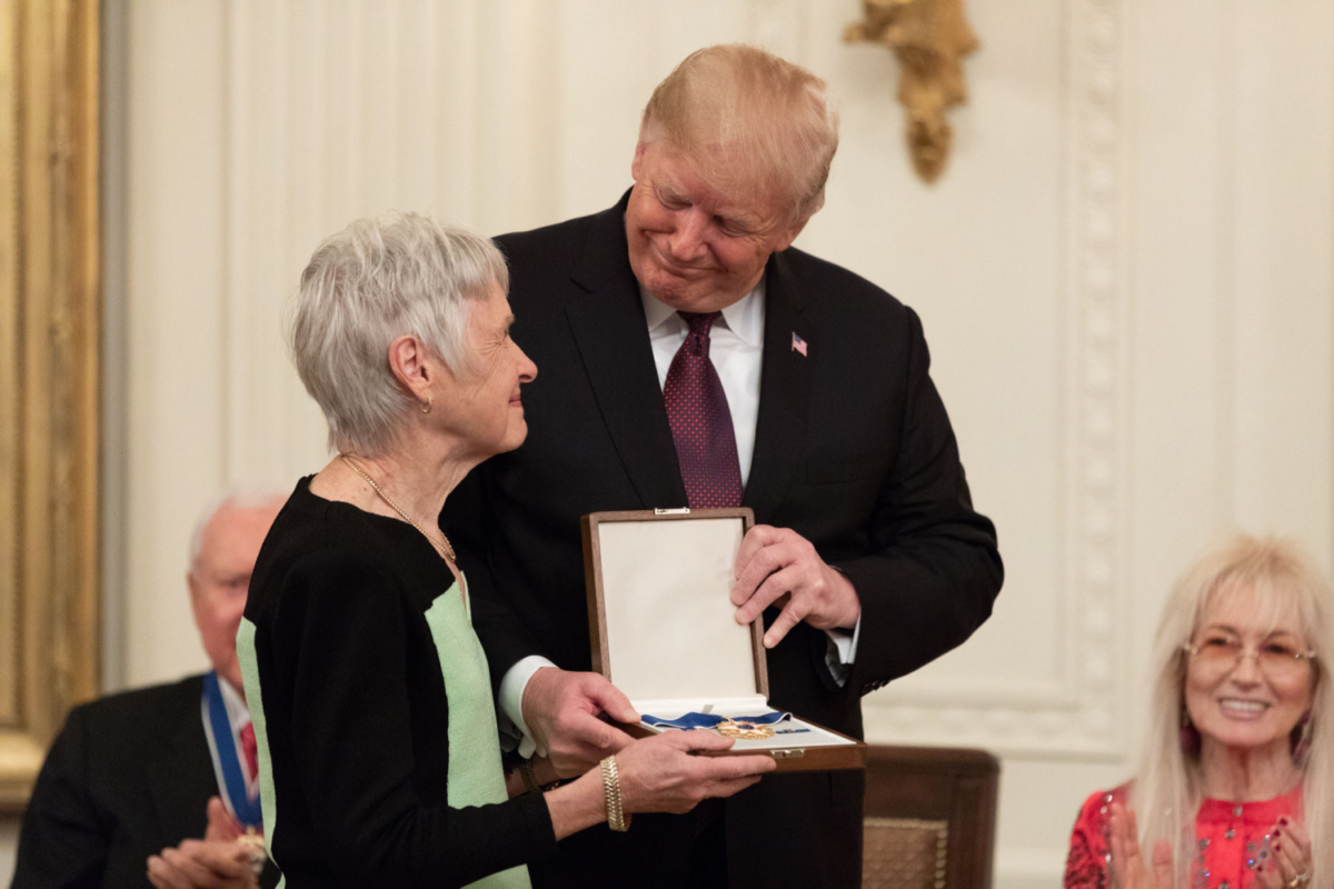 President Donald Trump Jokes With Antonin Scalia's Widow | NTD