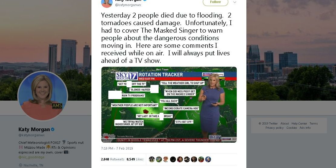 People Slam TV Meteorologist With Abuse After She Interrupted TV Show ...