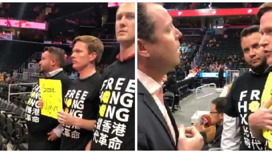 Video: NBA Security Takes Fan's 'Google Uyghurs' Sign | NTD
