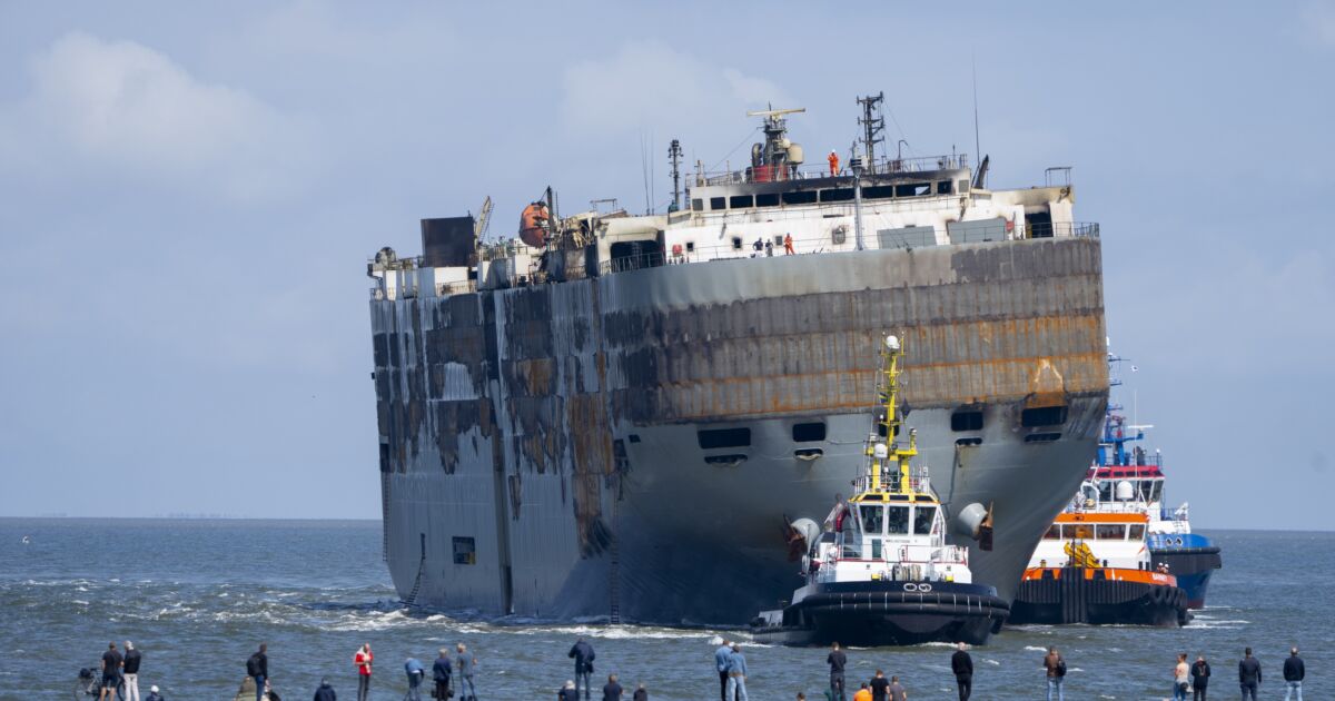 A Car-Carrying Ship That Burned for a Week on the North Sea Is Towed to ...