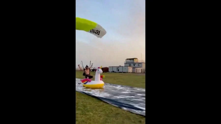 Video: Skydiver Lands on Inflatable Unicorn | NTD