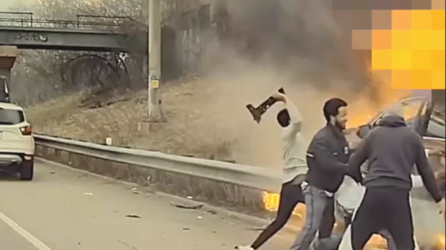 Dramatic Footage Shows Good Samaritans Pulling Man Out of Car Engulfed ...