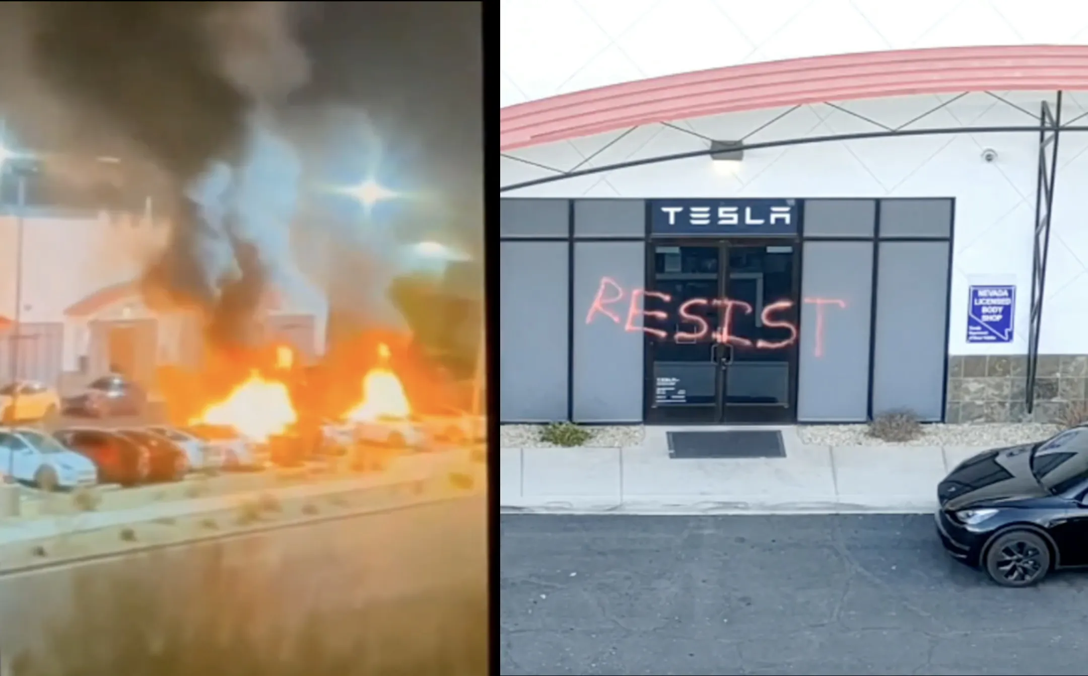 Teslas Shot and Set on Fire at Las Vegas Shop; ‘Resist’ Scrawled on ...
